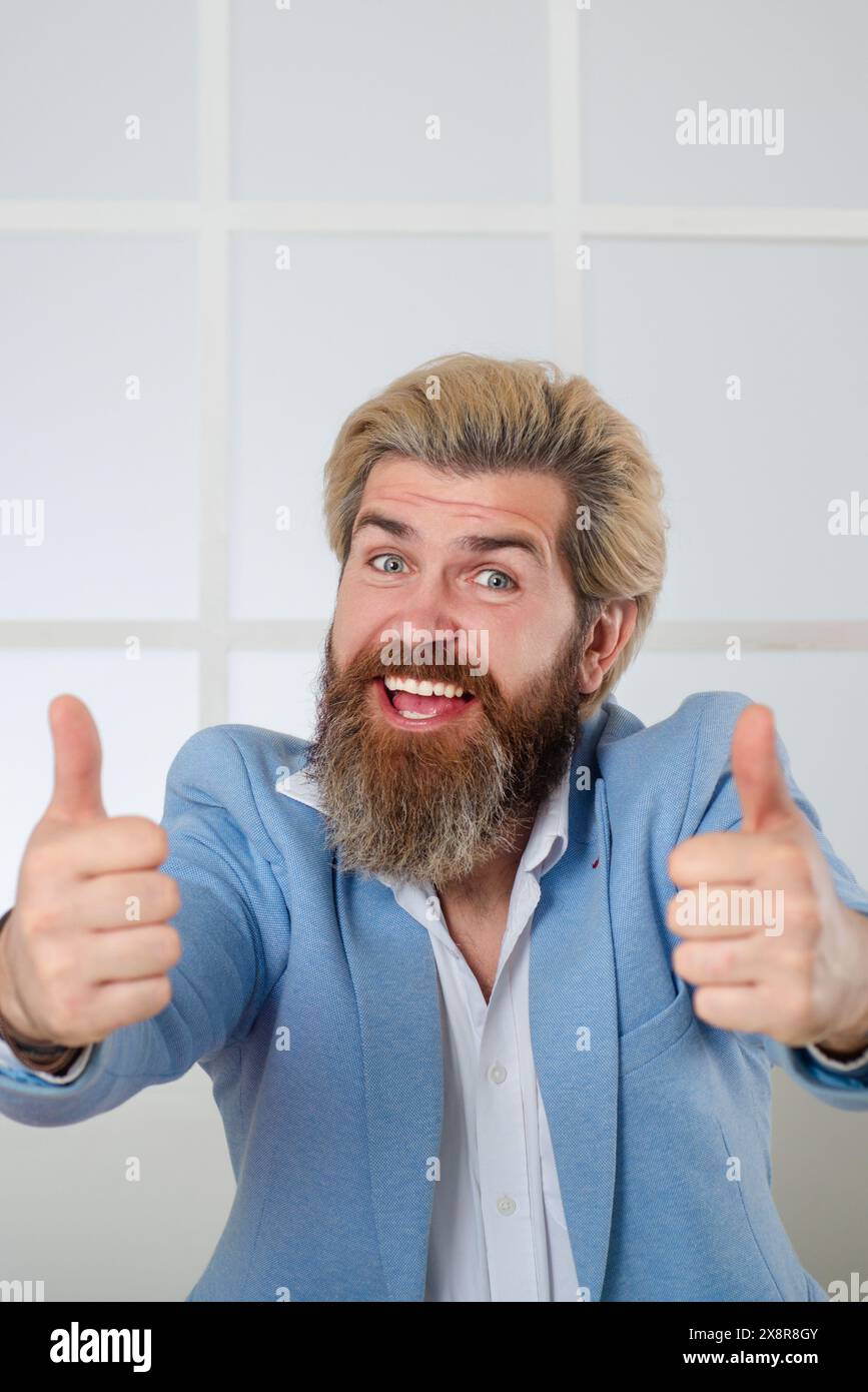 Portrait of excited Satisfied business man. Good job rating experience ...