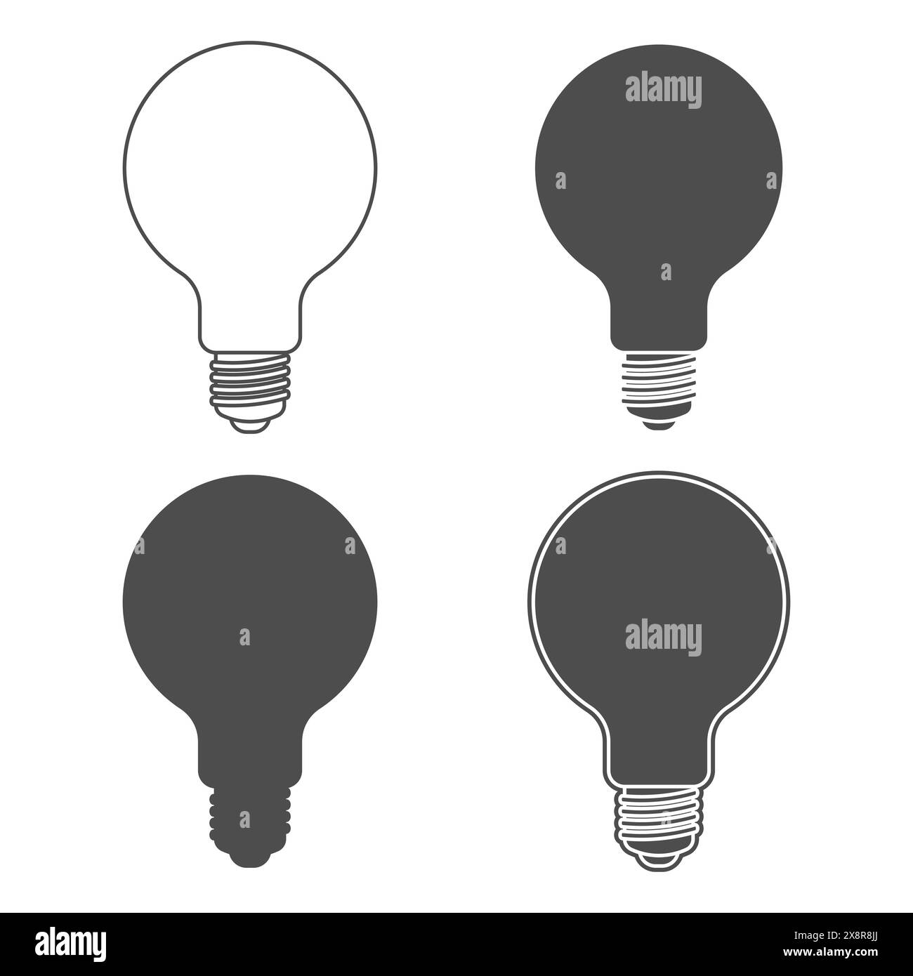 Set of black and white illustrations light bulb. Isolated vector objects on white background ...