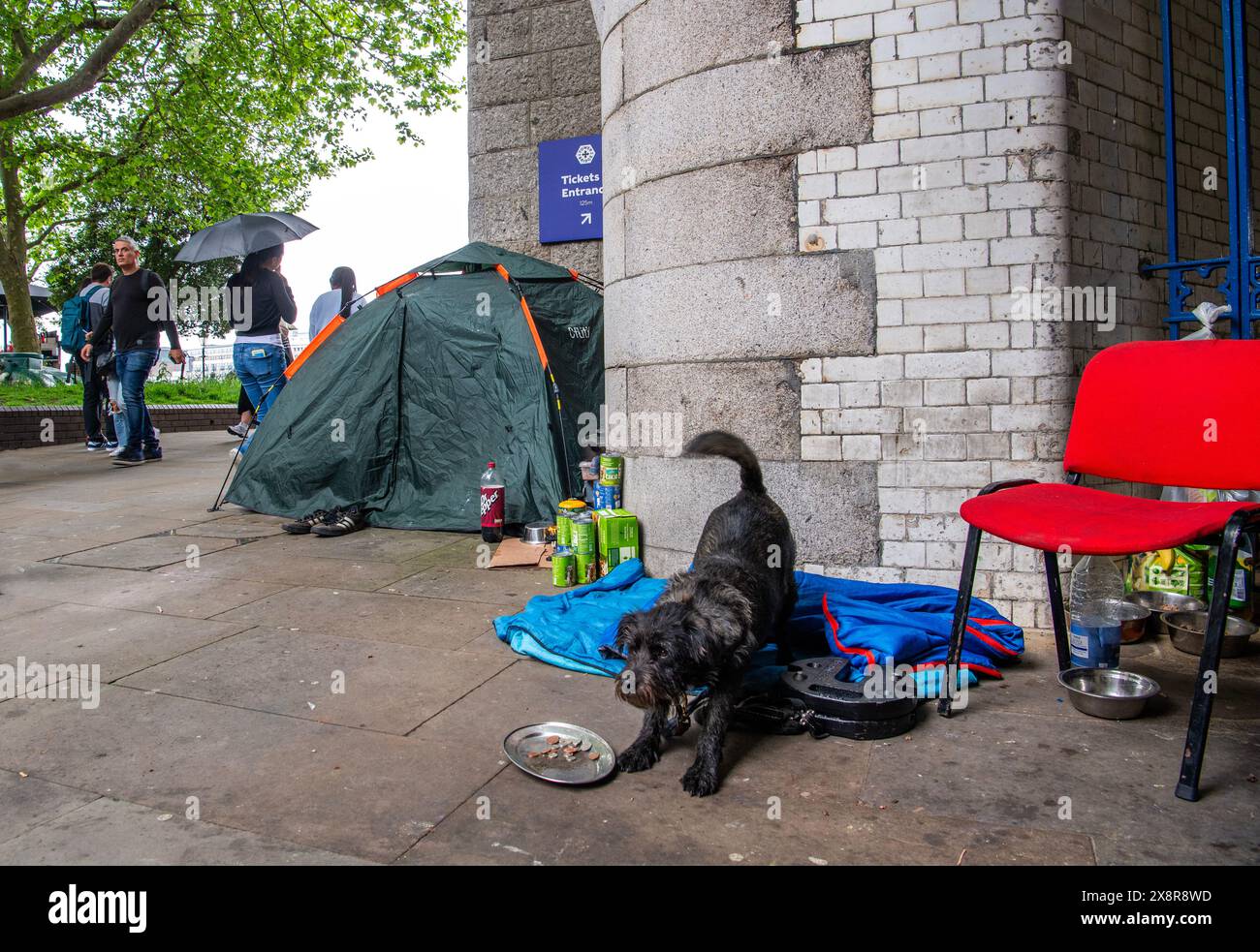 A tent, dog and possessions belonging to a homeless person under Tower ...