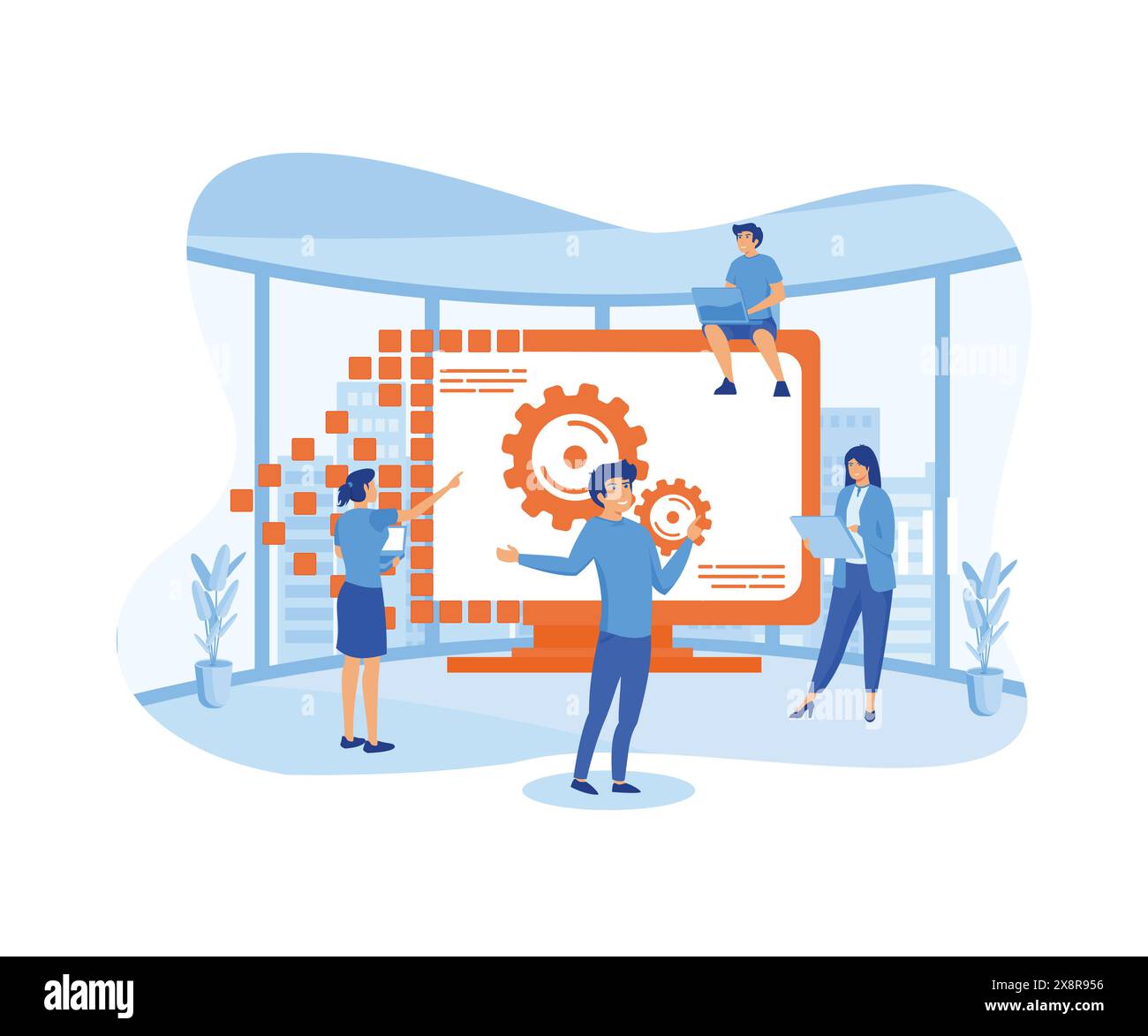 Digital Transformation with people for web banner, infographics, mobile. flat vector modern ...