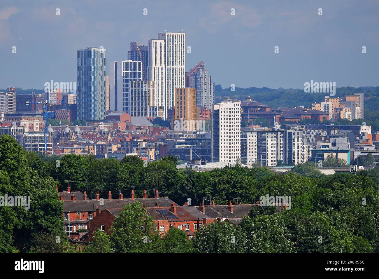 A view of the tall buildings of the Arena Quarter in Leeds City Centre ...