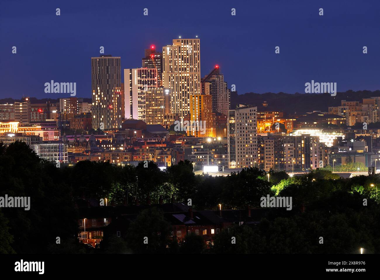 A view of the tall buildings of the Arena Quarter in Leeds City Centre ...