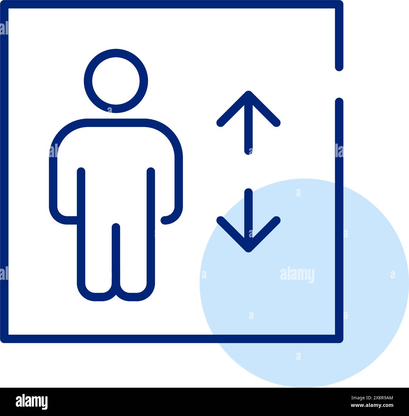 Elevator with person inside and up and down arrows. Pixel perfect ...