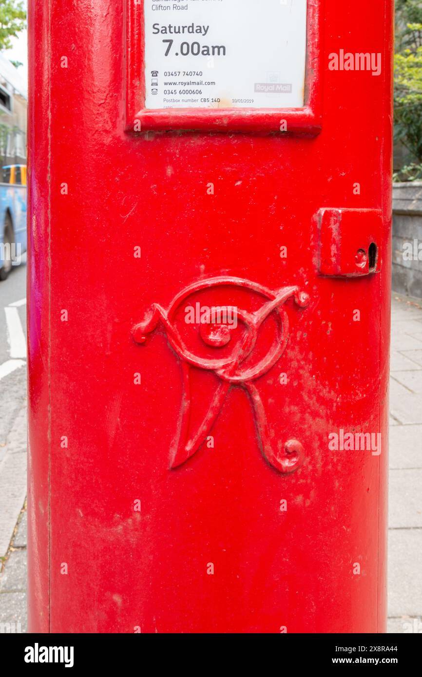 A red Victorian postbox with the cypher of Queen Victoria. Jesus Lane ...