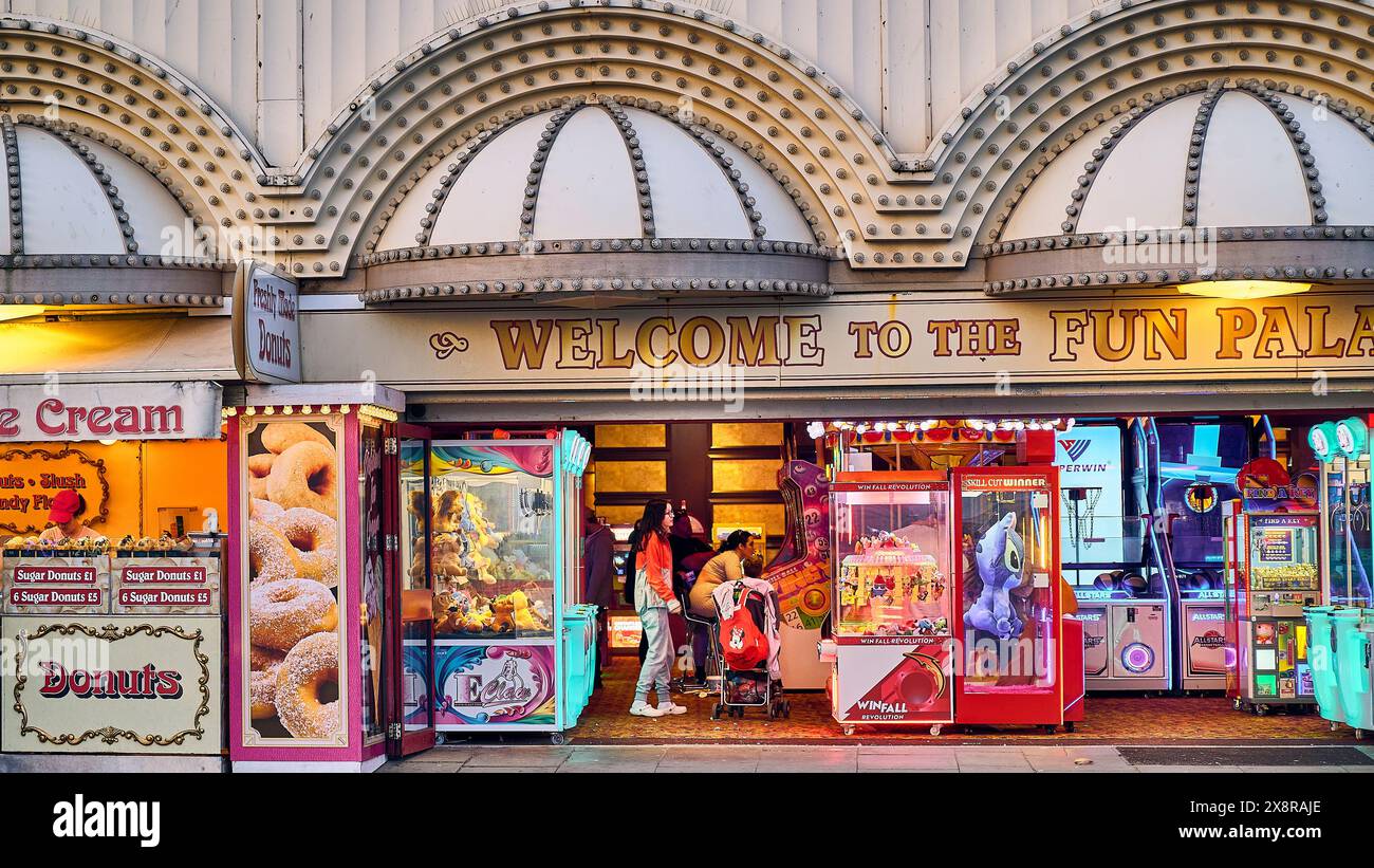 Looking into Silcock's amusement arcade on Blackpool Promenade Stock ...