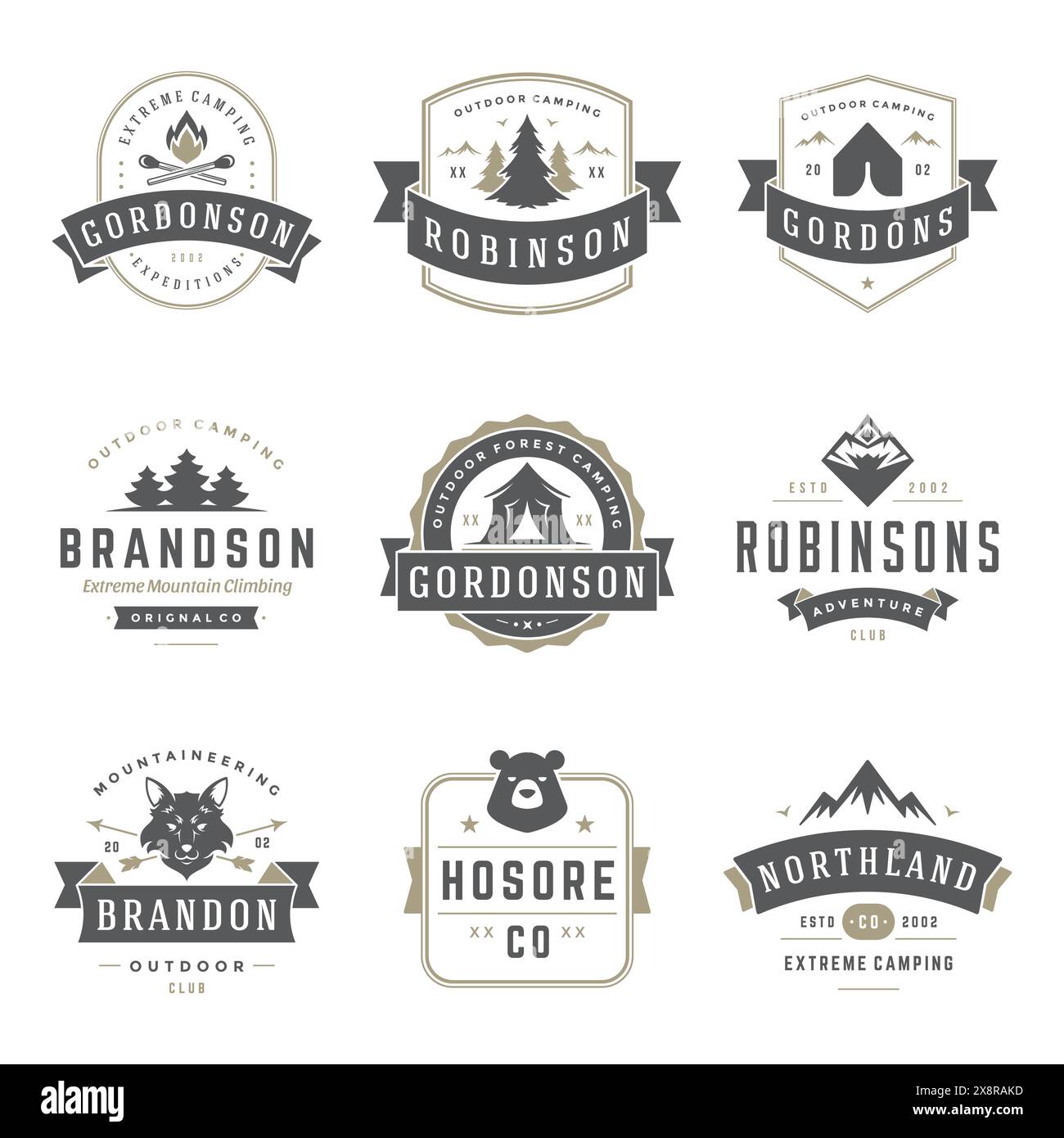 Camping logos templates vector design elements and silhouettes set ...