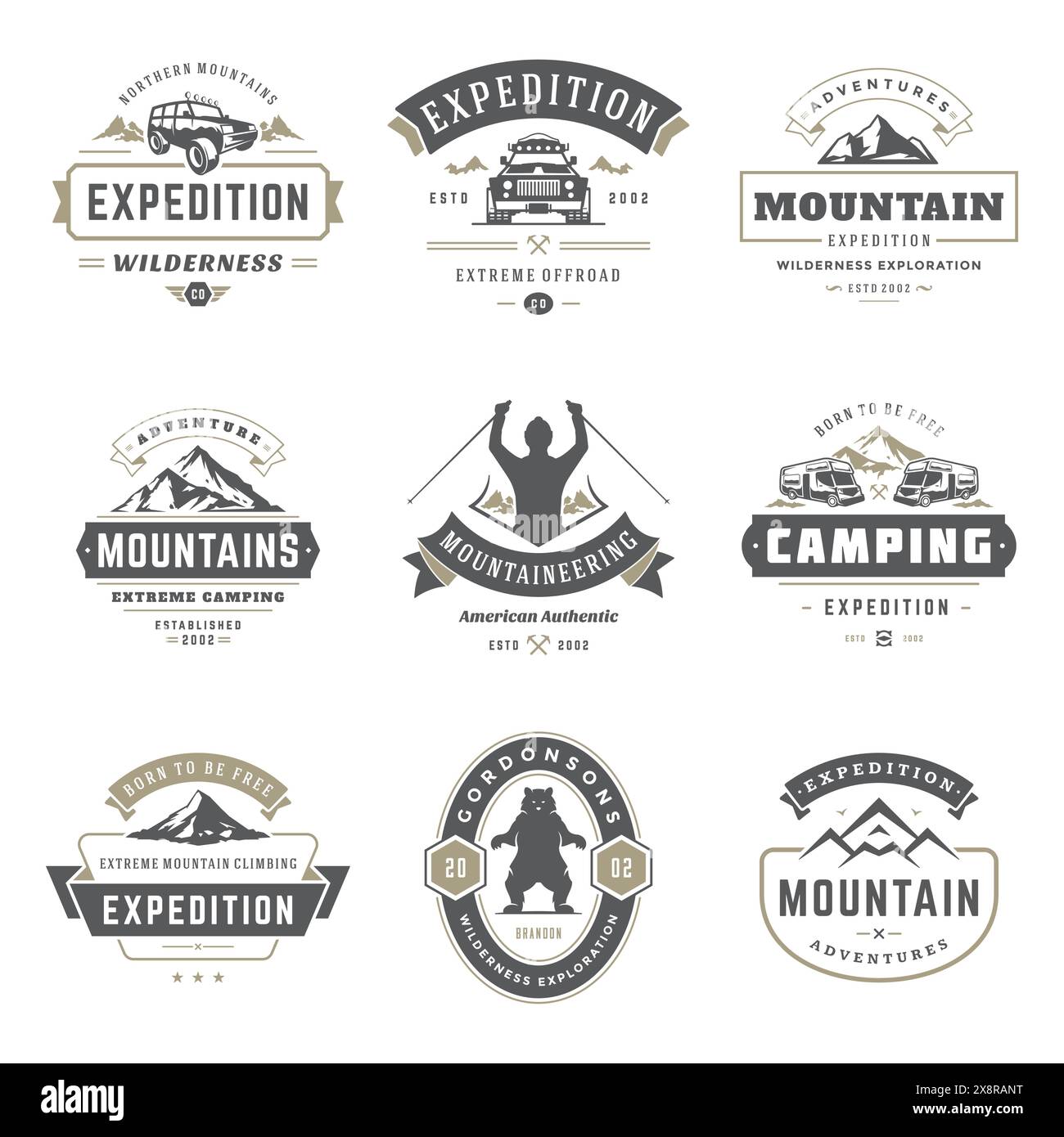 Camping logos templates vector design elements and silhouettes set ...