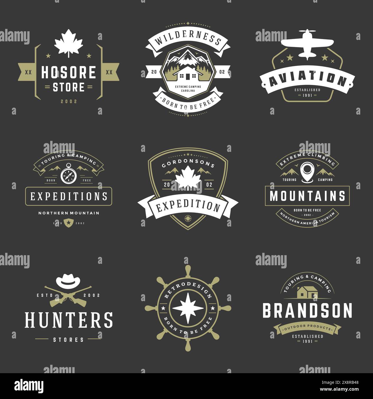 Camping logos templates vector design elements and silhouettes set ...