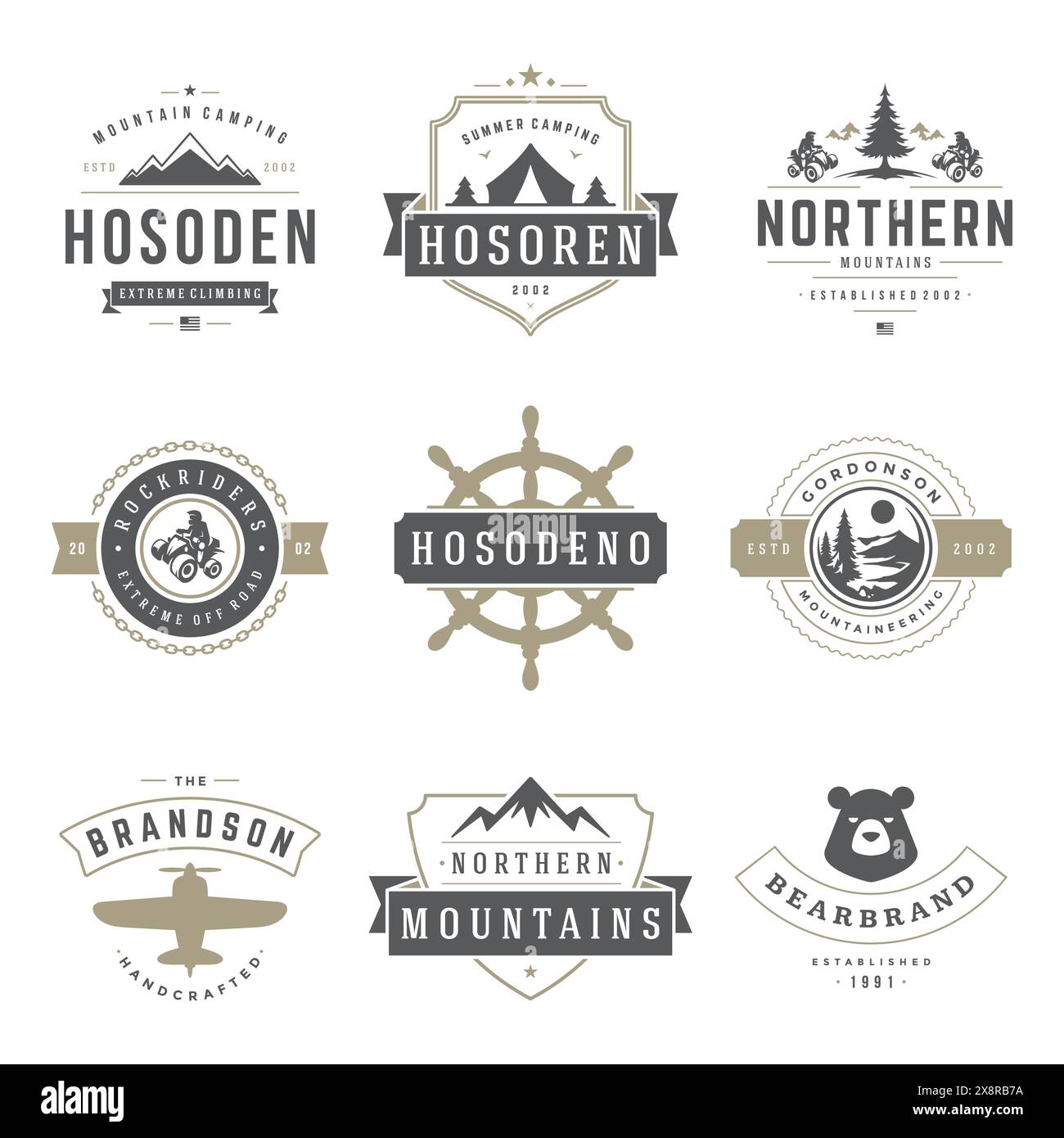 Camping logos templates vector design elements and silhouettes set ...