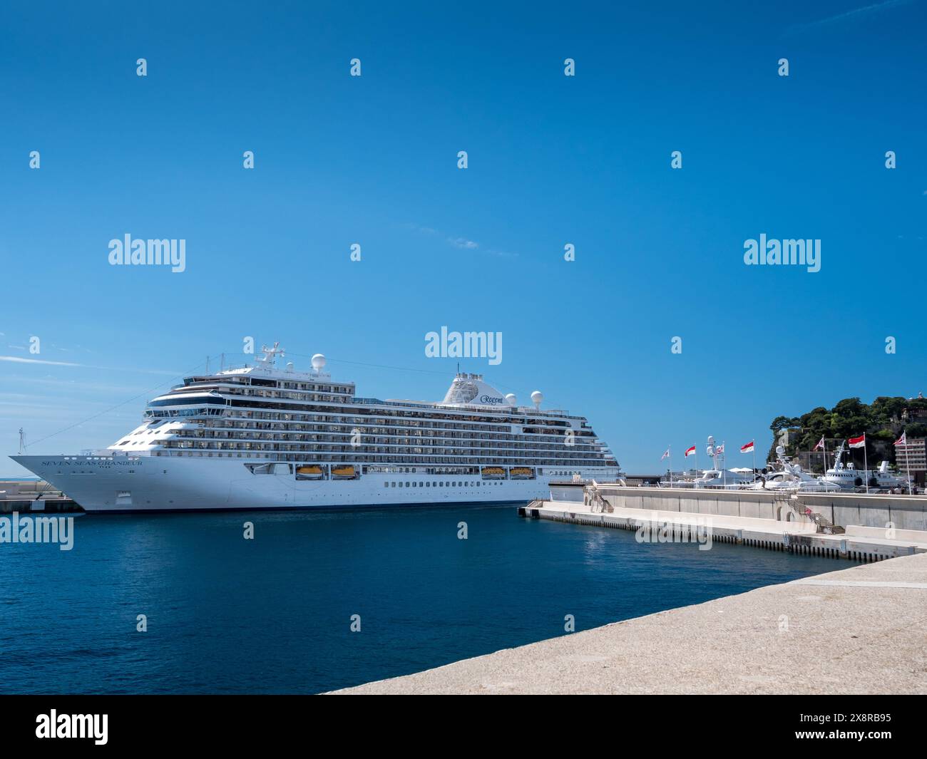 Cruise ship Seven Seas Grandeur, Monte Carlo, berthed at Monaco harbour ...