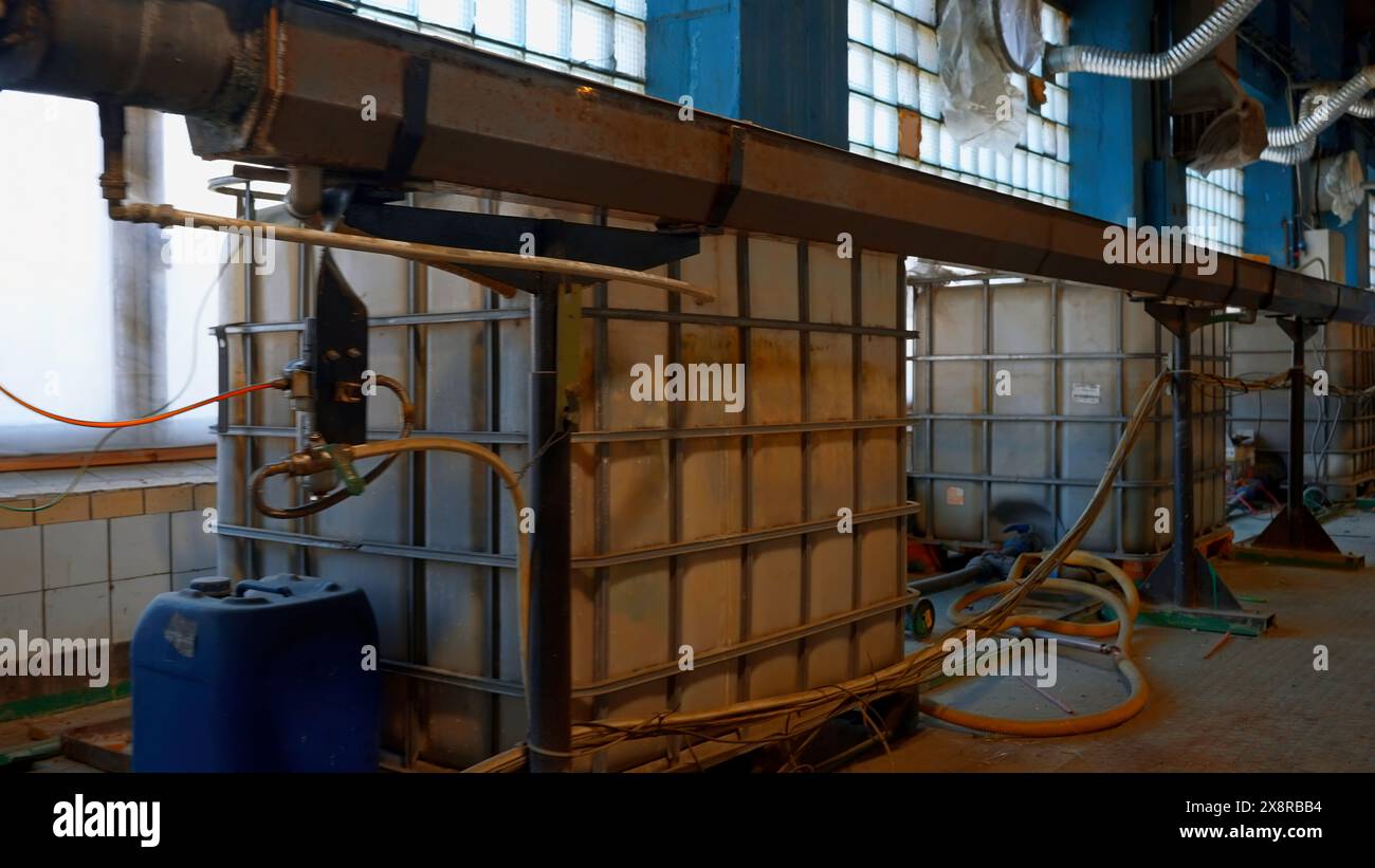 View inside of a workshop of an old fashioned factory. Creative. Long ...