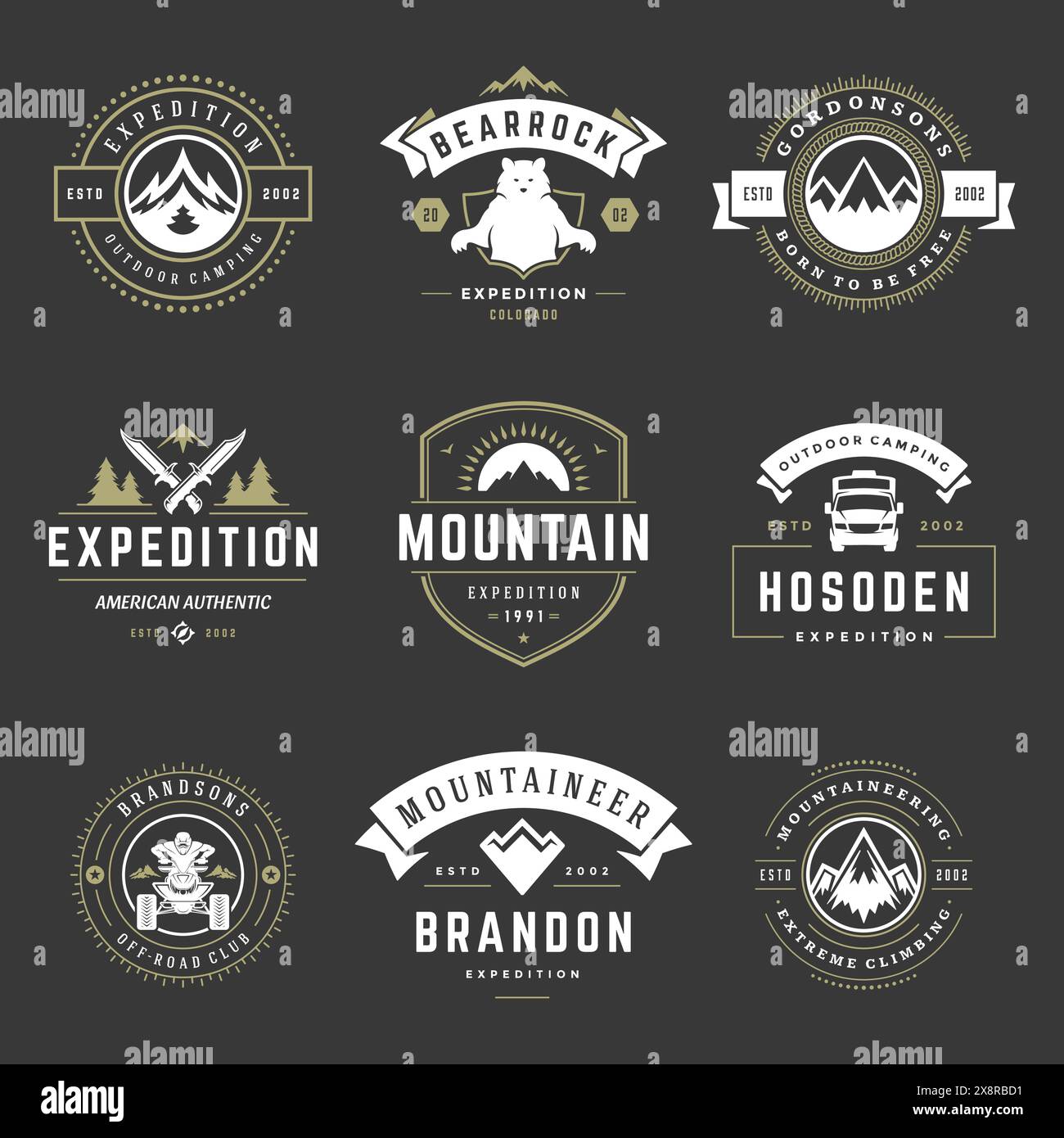 Camping logos templates vector design elements and silhouettes set ...