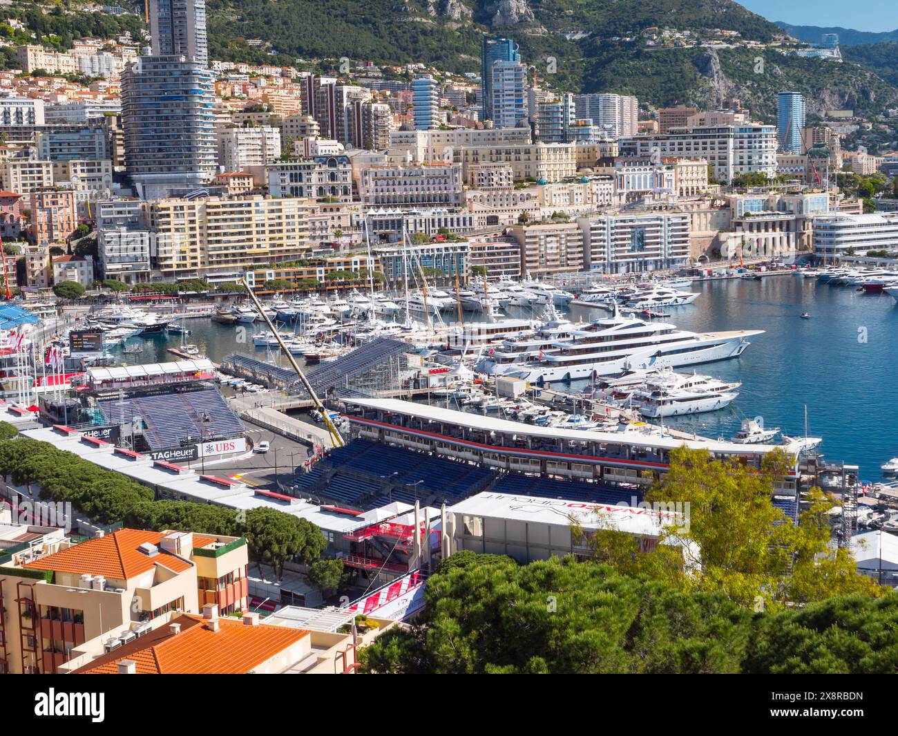 F1 grand prix track at Monte Carlo, Monaco harbour, port Hurcule, South ...