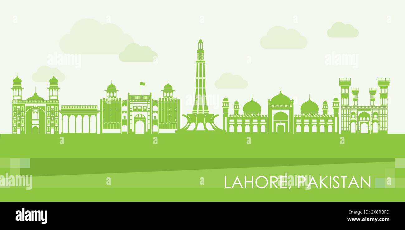 Green Skyline panorama of city of Lahore, Pakistan - vector ...