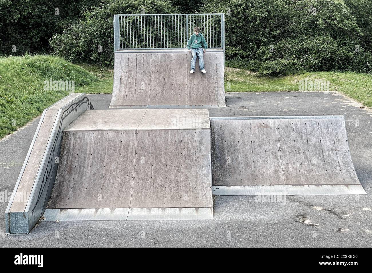Christow, Devon, UK. 14th May, 2024. Male teenager skateboarding in ...