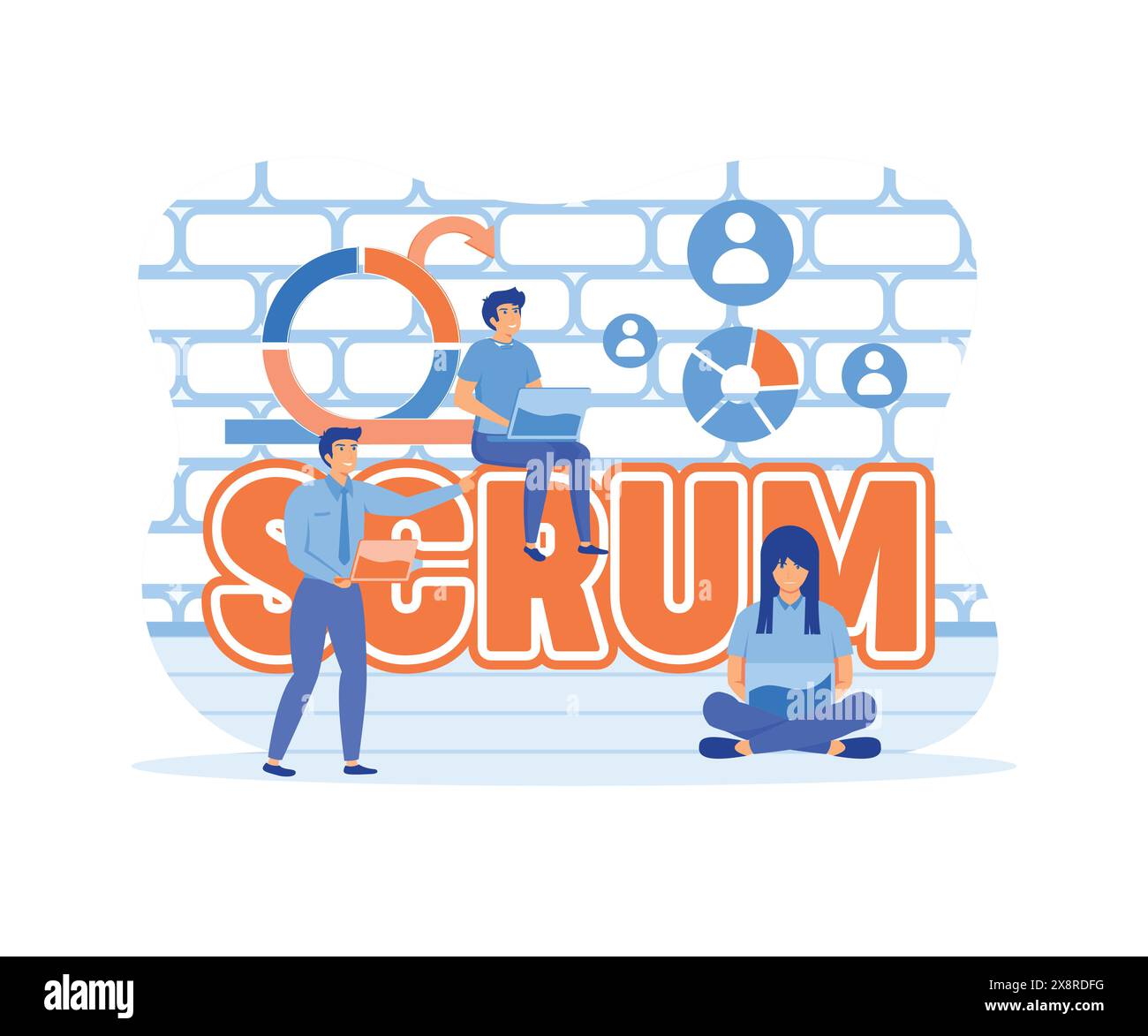 Scrum framework. Concept with keywords, letters and icons. flat vector modern illustration Stock ...