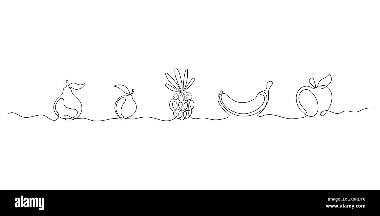 Line fruits on a white background. Continuous line echo pineapple ...