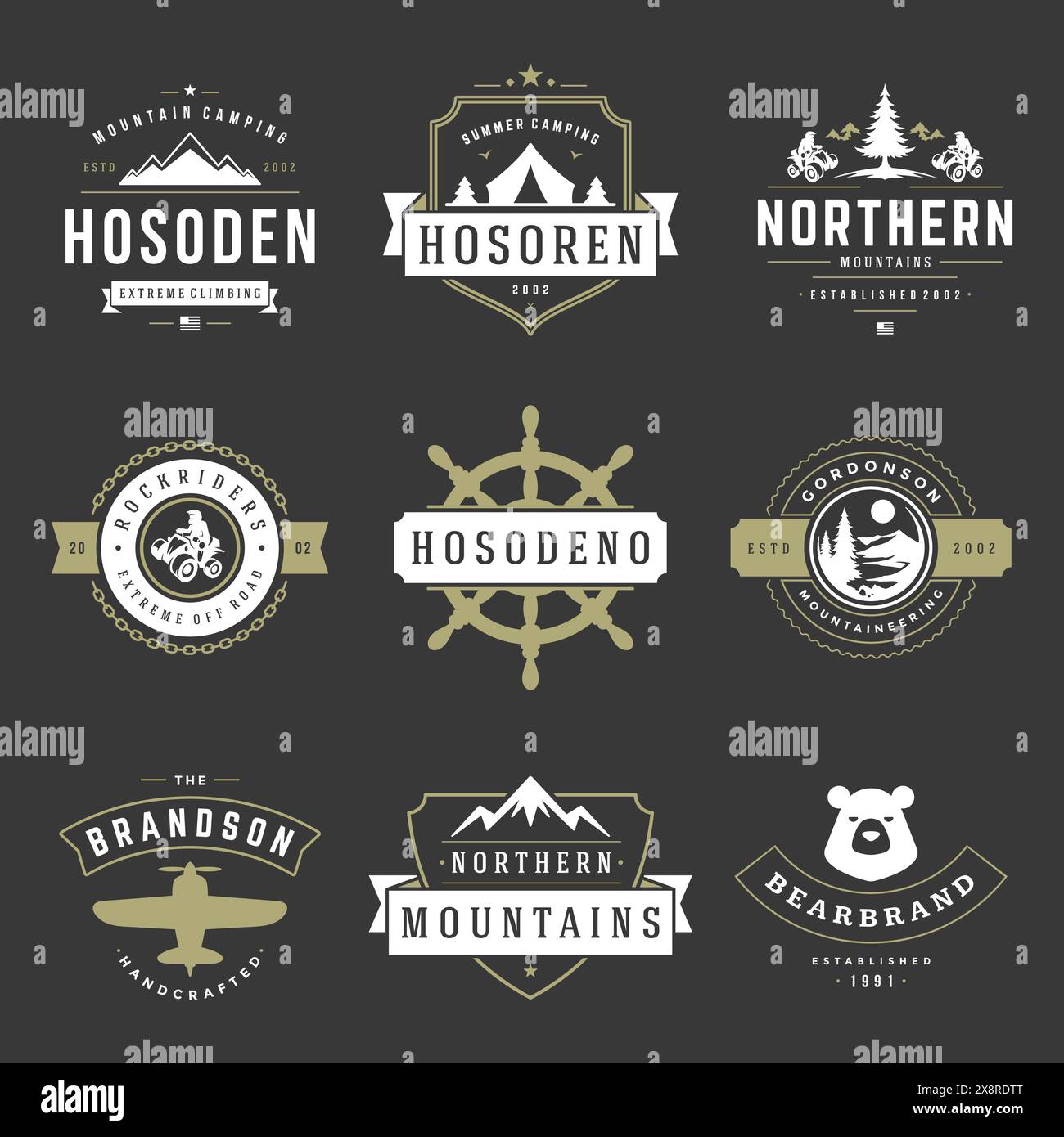 Camping logos templates vector design elements and silhouettes set ...