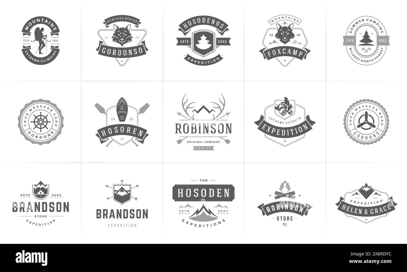 Camping logos and badges templates vector design elements and ...
