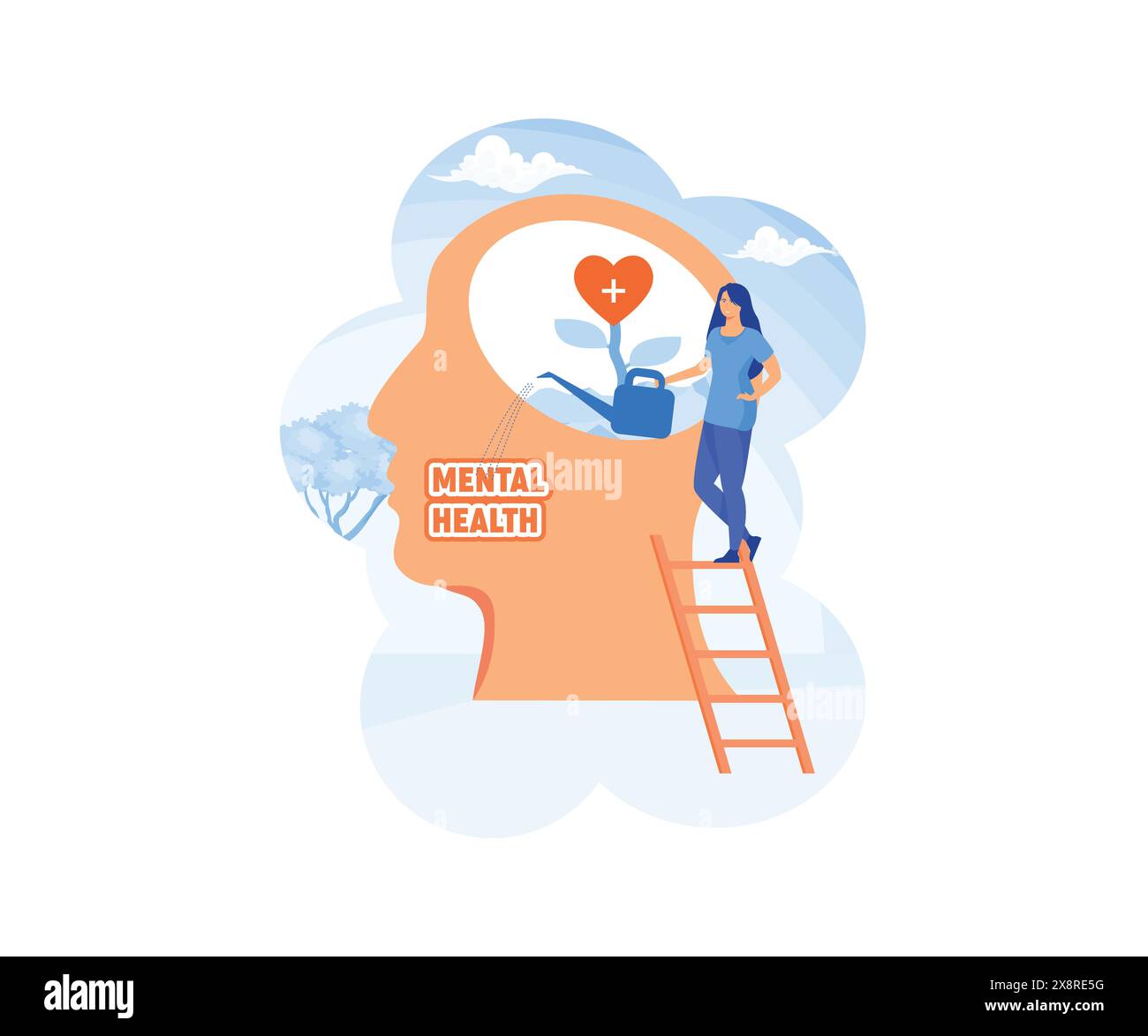 Mental health concept. Brain and heart. World mental health day. flat ...