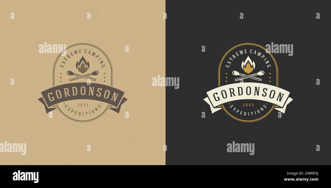 Campfire logo emblem vector illustration outdoor forest camping with ...
