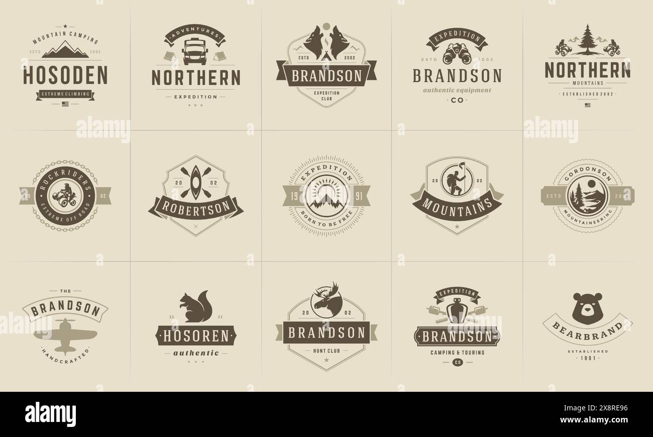 Camping logos and badges templates vector design elements and ...
