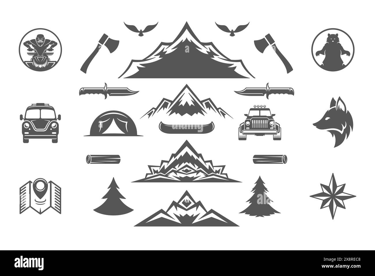 Camping and outdoor adventures design elements and icons set vector ...