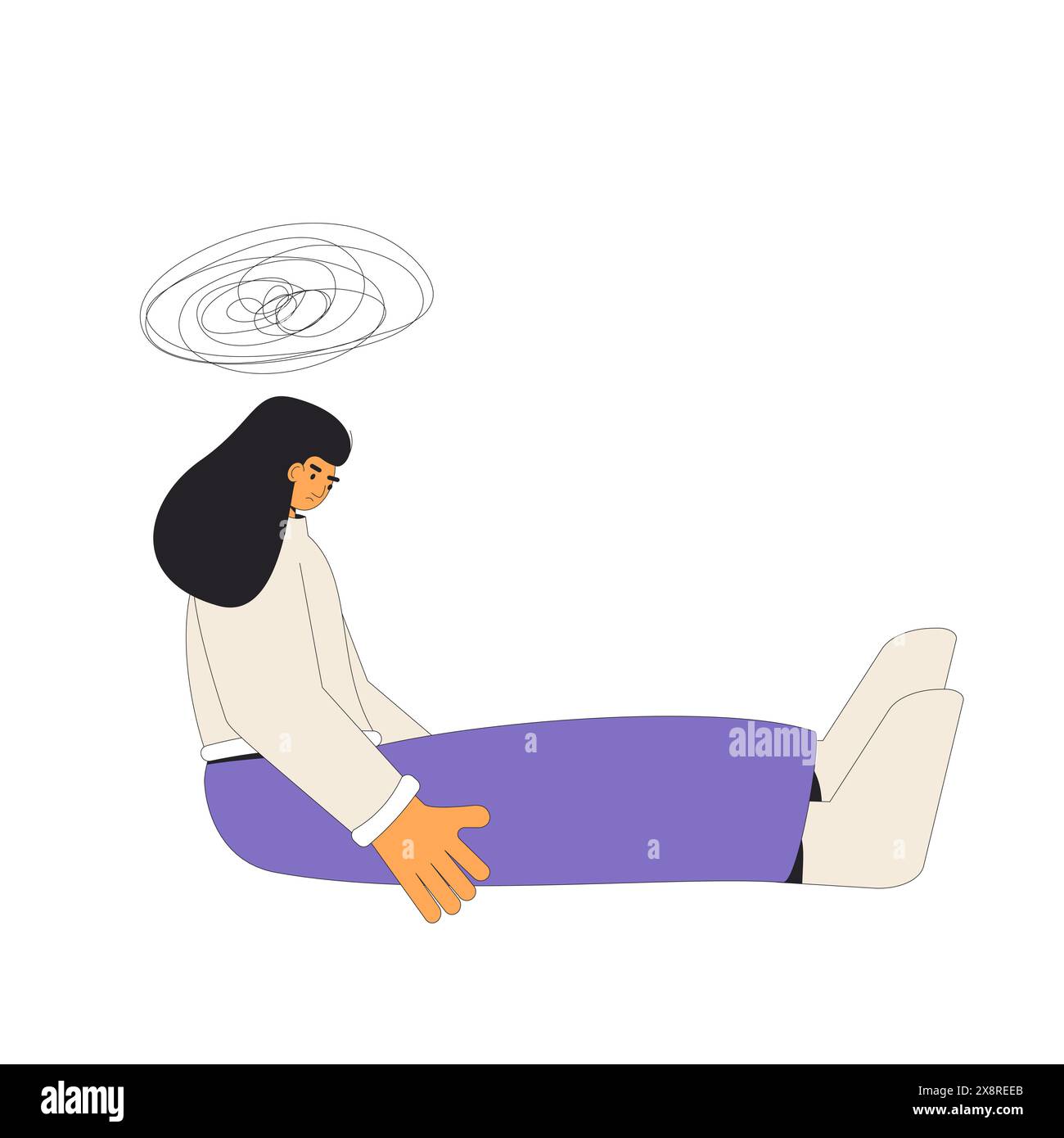 Bad mood and confusion. Sad young woman sitting on the floor isolated ...