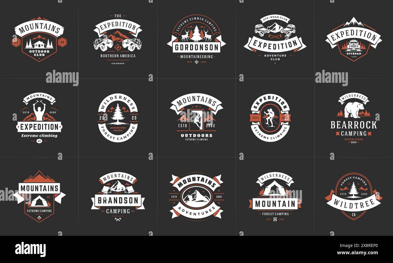 Camping logos and badges templates vector design elements and ...