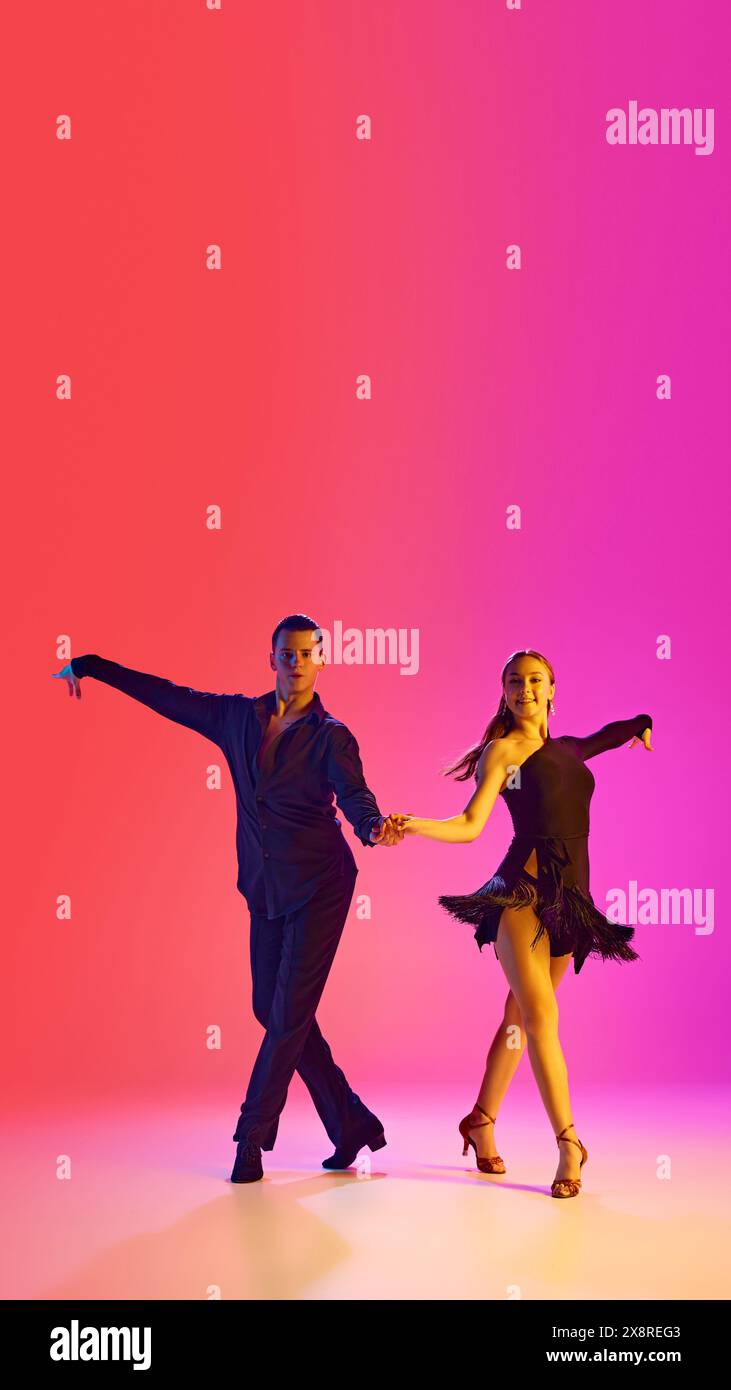 Poster. Young ballroom dancers practicing dance moves in stages ...