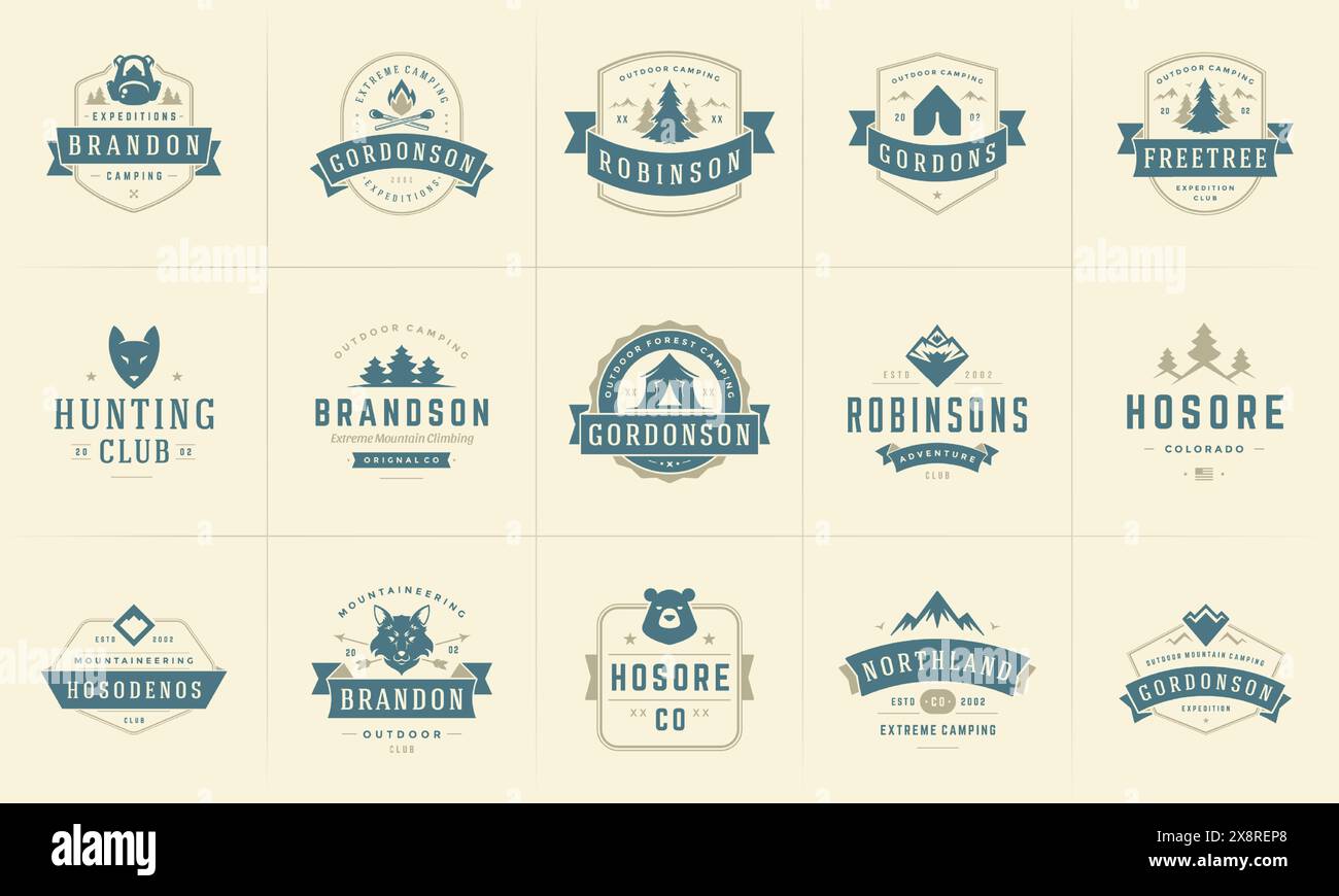 Camping logos and badges templates vector design elements and ...