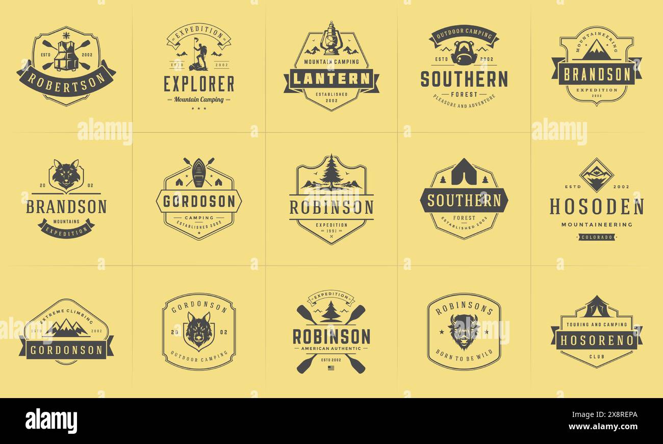 Camping logos and badges templates vector design elements and ...