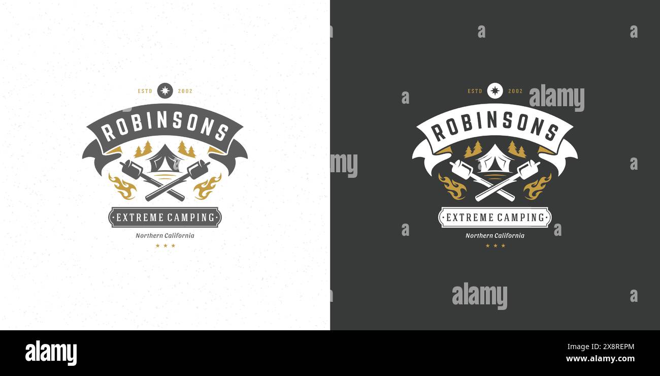 Campfire logo emblem vector illustration outdoor forest camping with ...