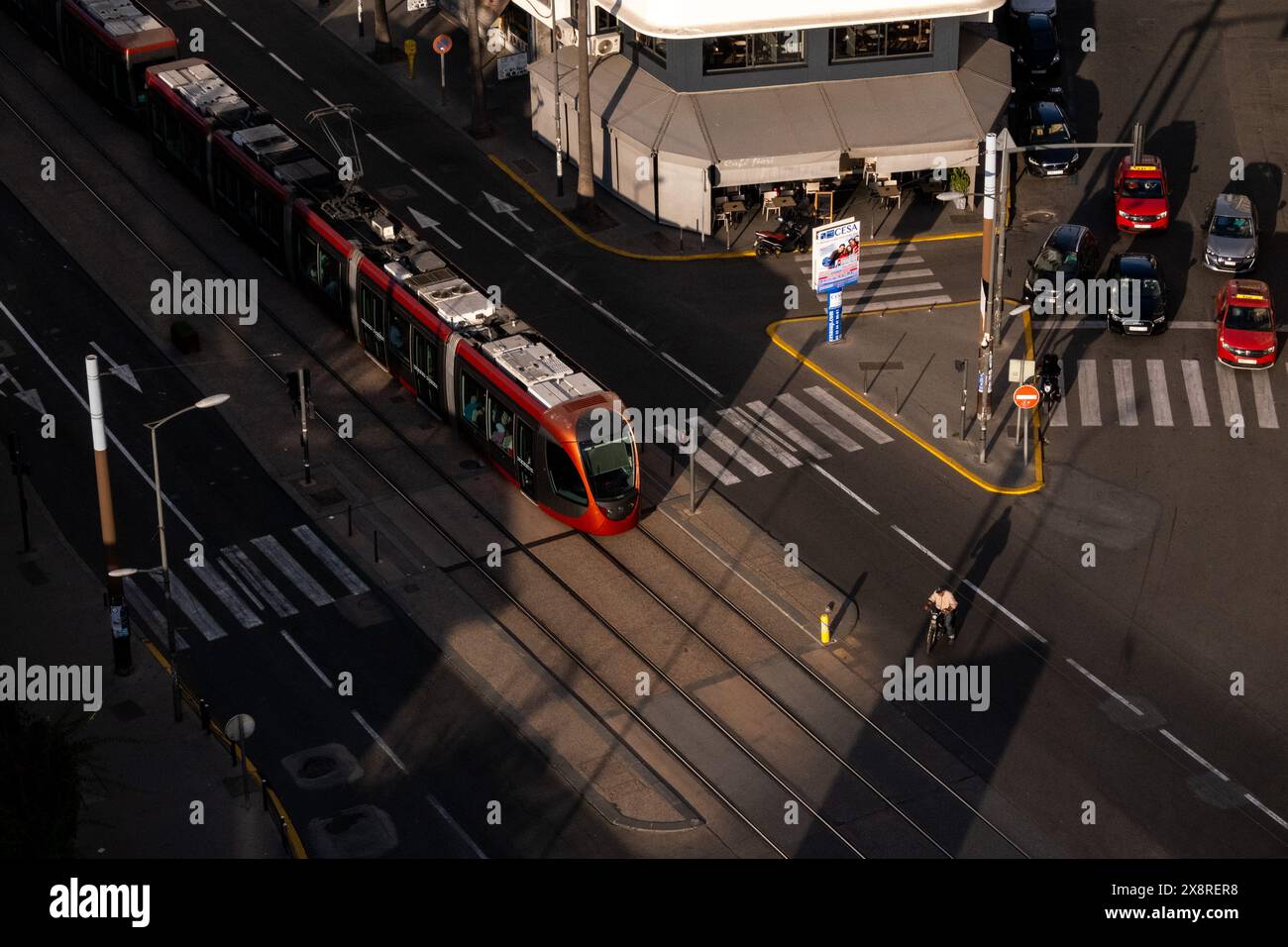 Aerial view of a tramway in Casablanca, Casablanca-Settat, Morocco on ...