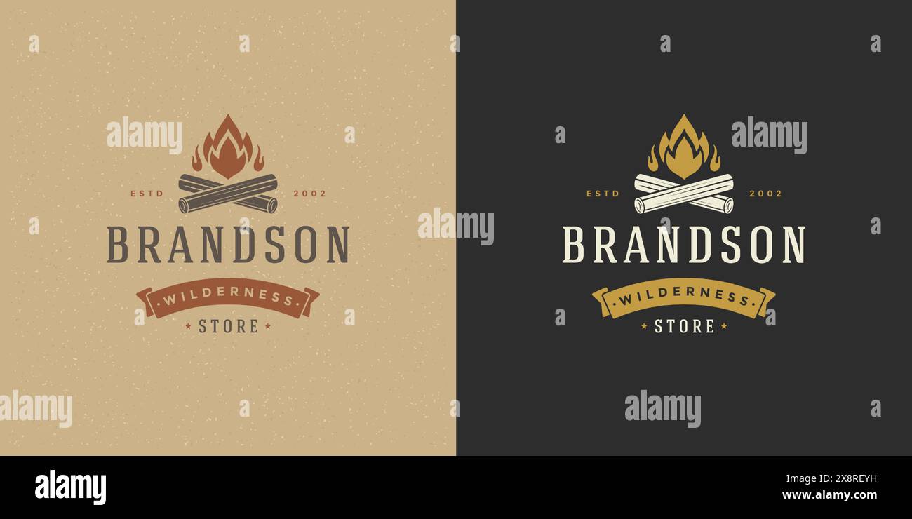 Campfire logo emblem vector illustration outdoor forest camping bonfire ...