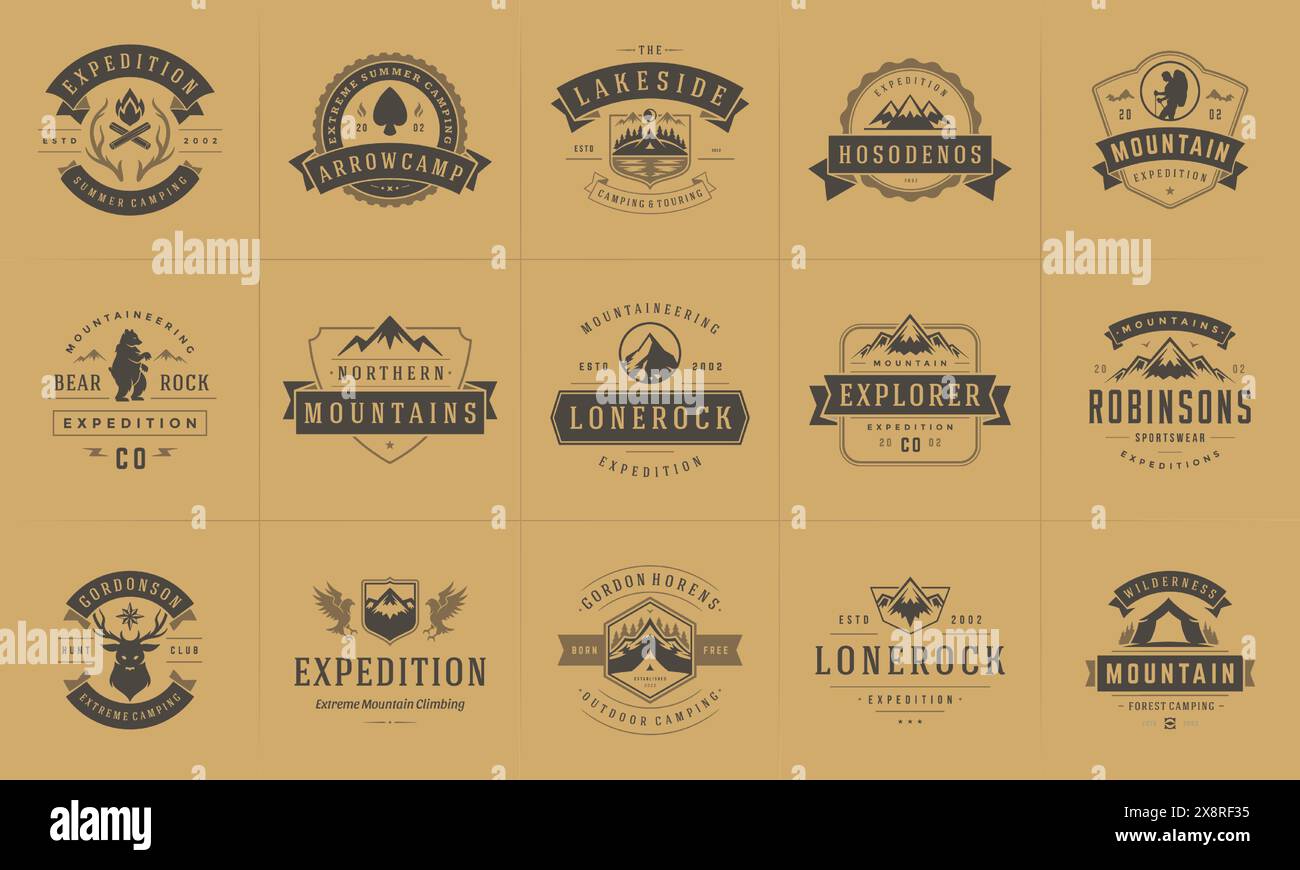 Camping logos and badges templates vector design elements and ...