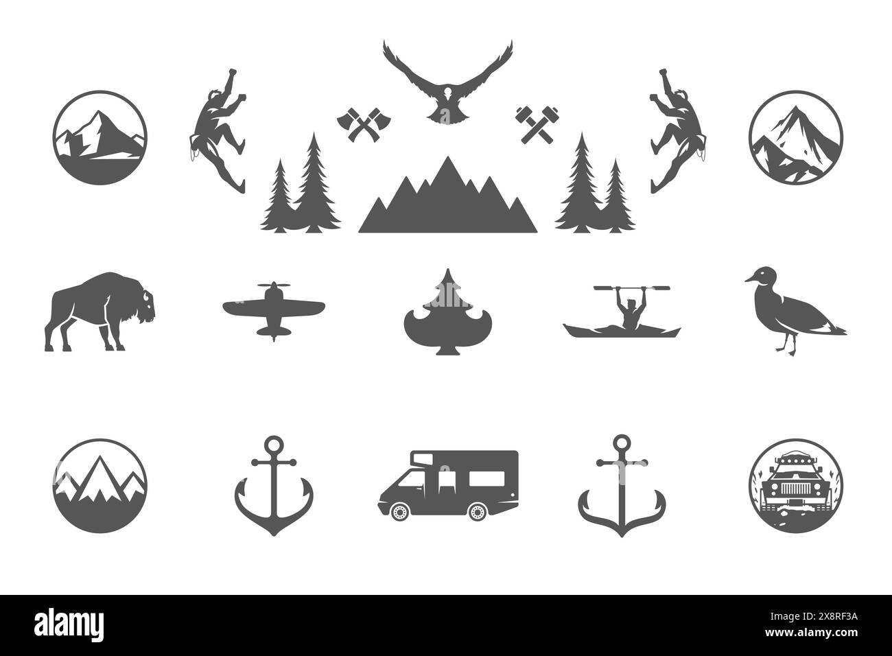 Camping and outdoor adventures design elements and icons set vector ...