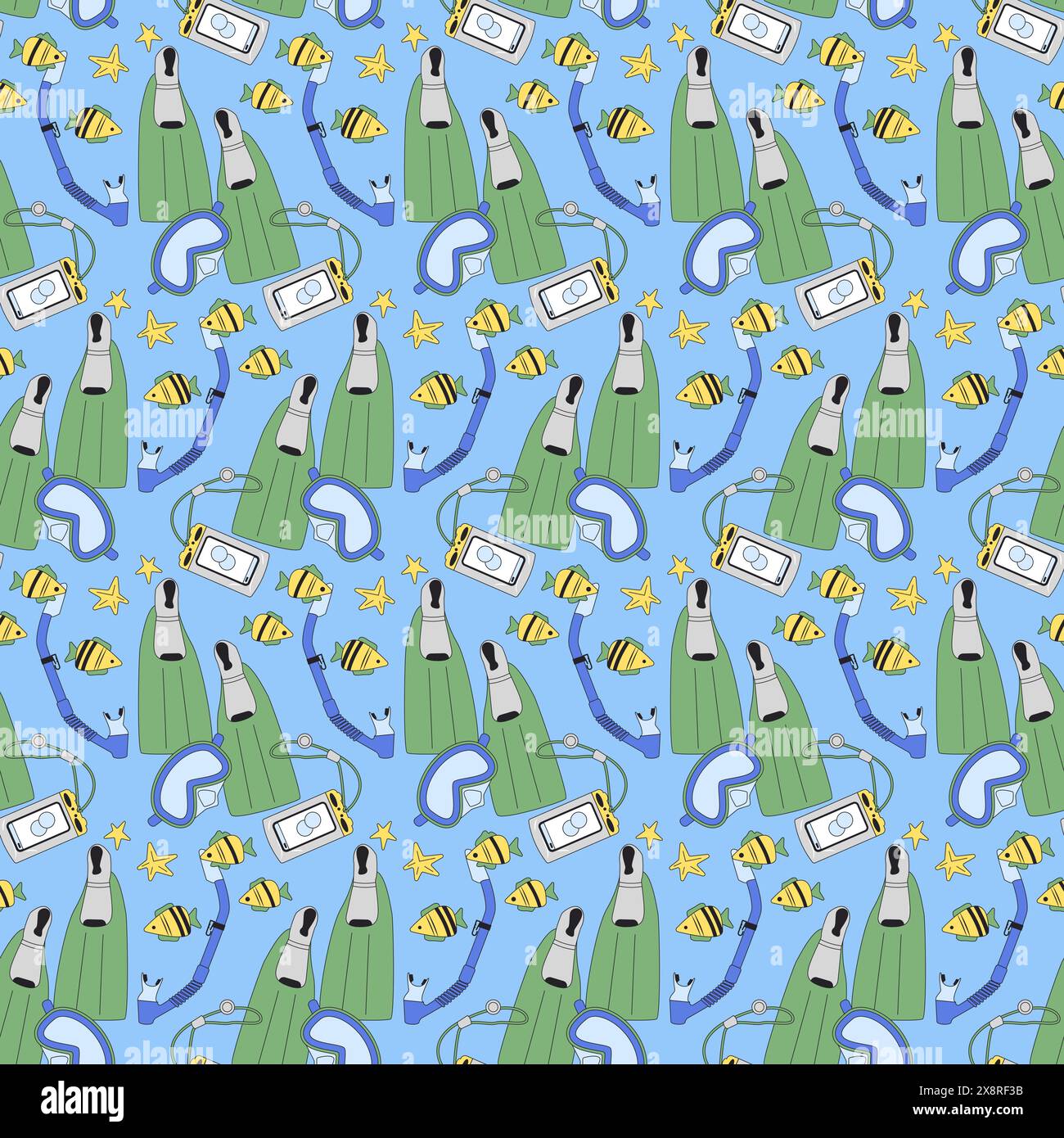 Diving seamless pattern. Snorkeling endless background. Scuba dive and ...