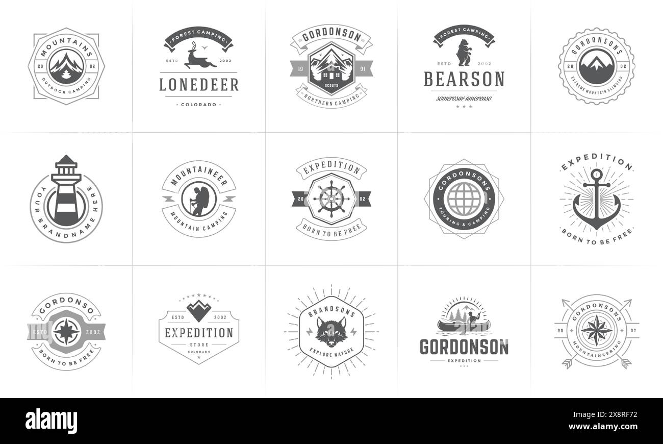 Set mountain campsite logo templates Cut Out Stock Images & Pictures ...