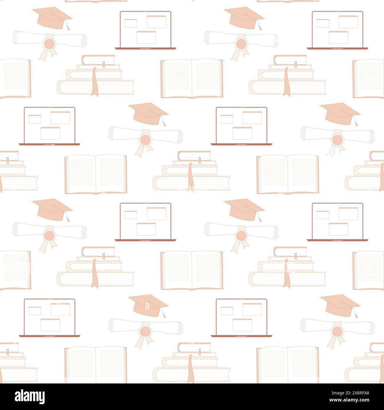 Education seamless pattern. Graduation caps, laptop, books endless ...