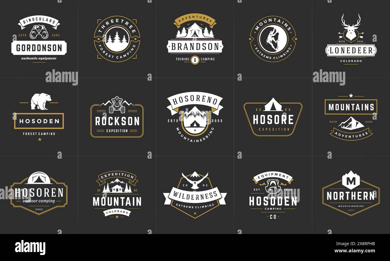 Camping logos and badges templates vector design elements and ...