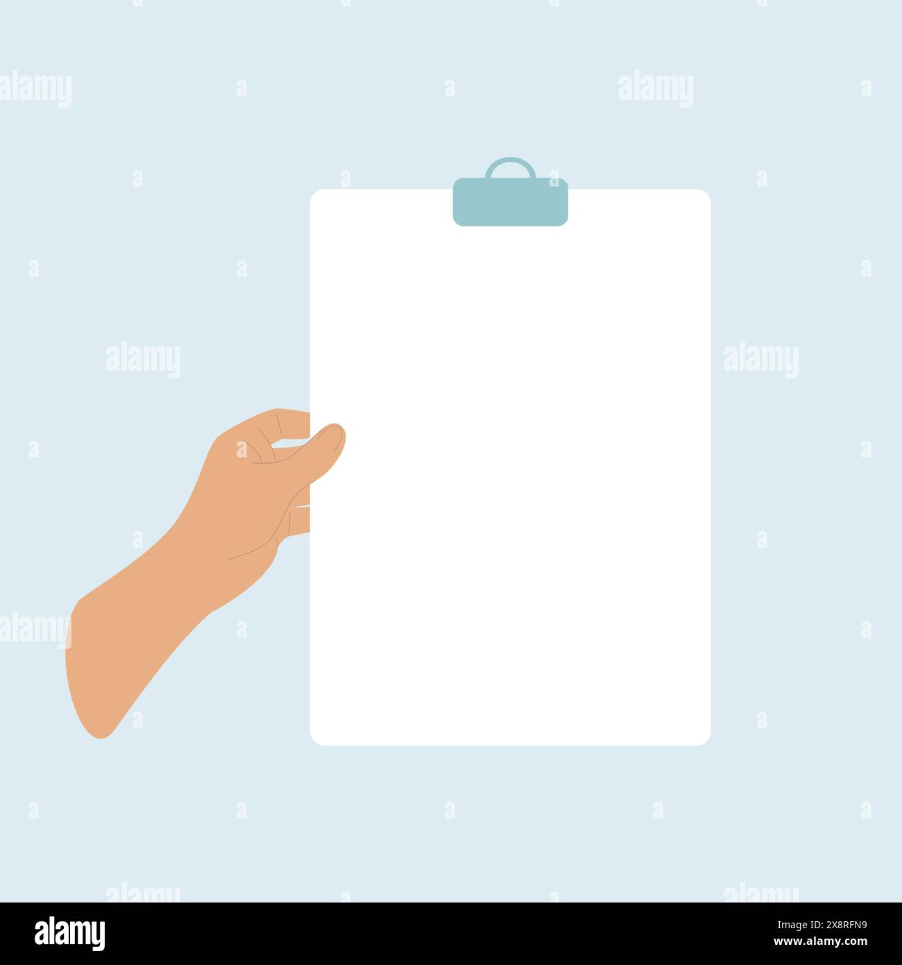 Hand holding blank paper, arm presenting clean card background. Vector ...
