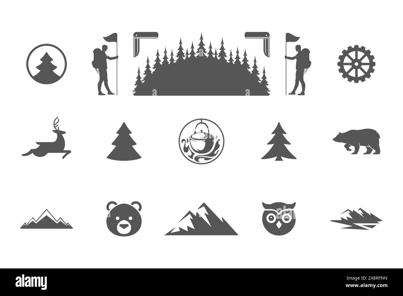 Camping and outdoor adventures design elements and icons set vector ...