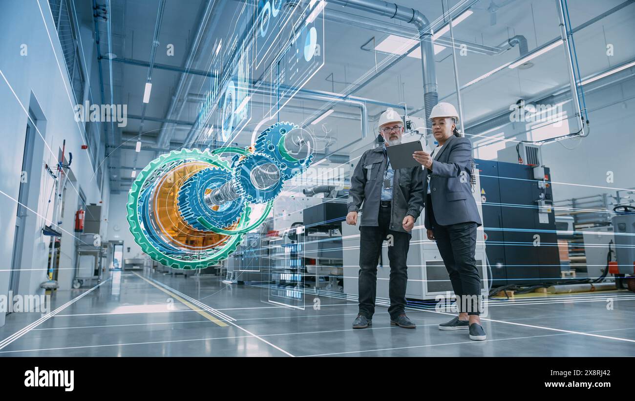 Factory Digitalization: Two Industrial Engineers Use Tablet Computer ...