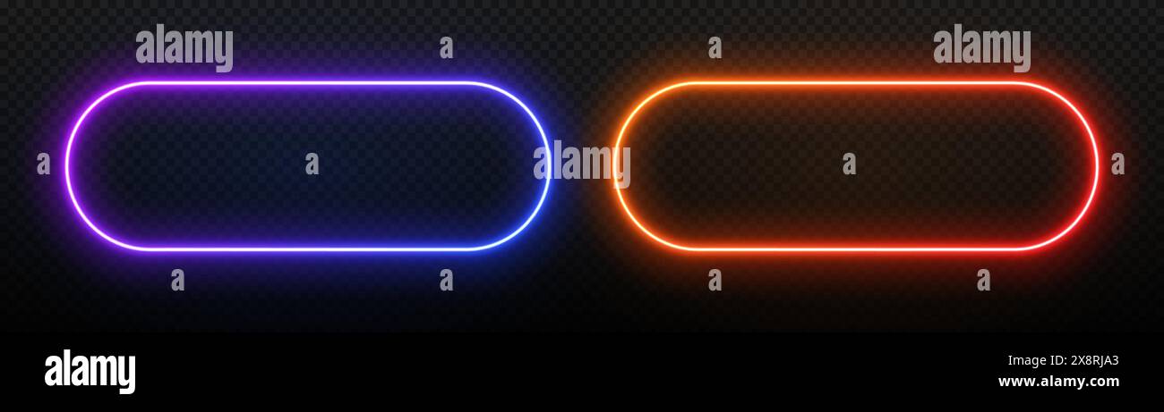 Neon rectangle light frame. Led button with glow. Laser template for ...