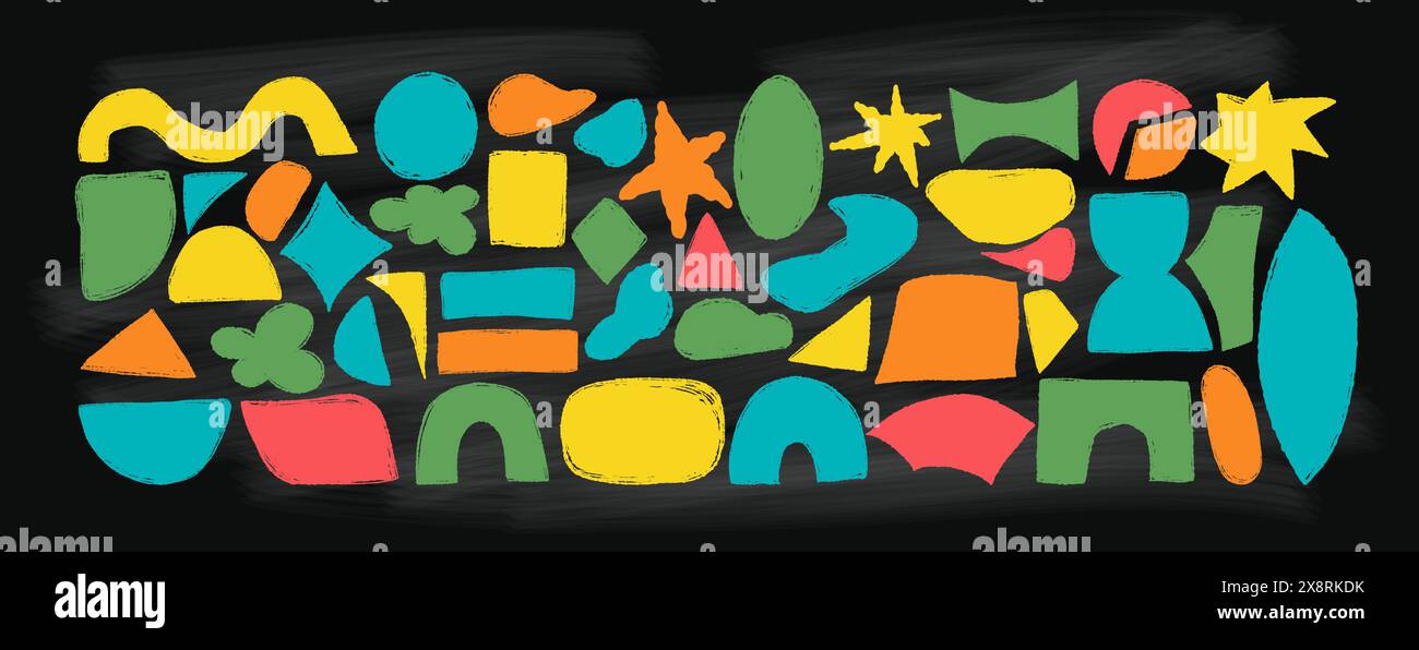 Curvature chalk colorful shapes and geometric forms on black chalk ...