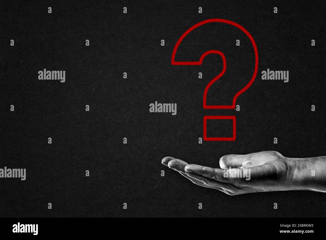 Hand in Black and White with Red Question Mark, Copy Space Stock Photo ...