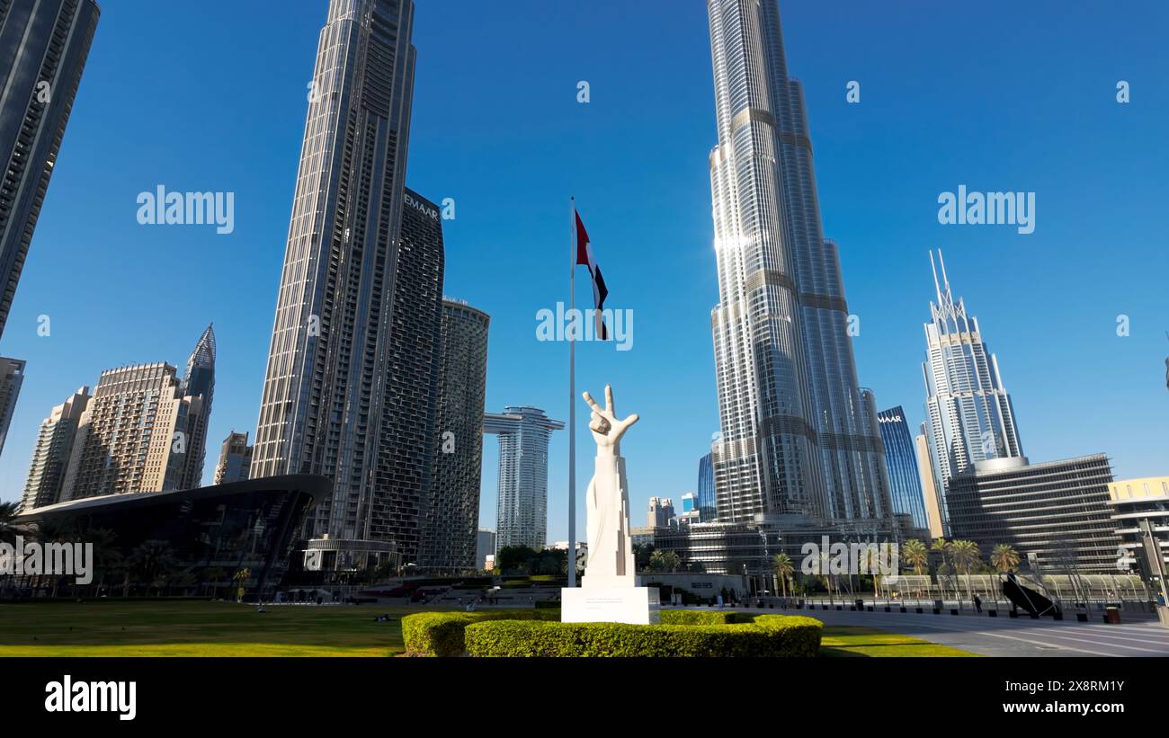 Monument with hand gesture designating win, victory, love. Action ...