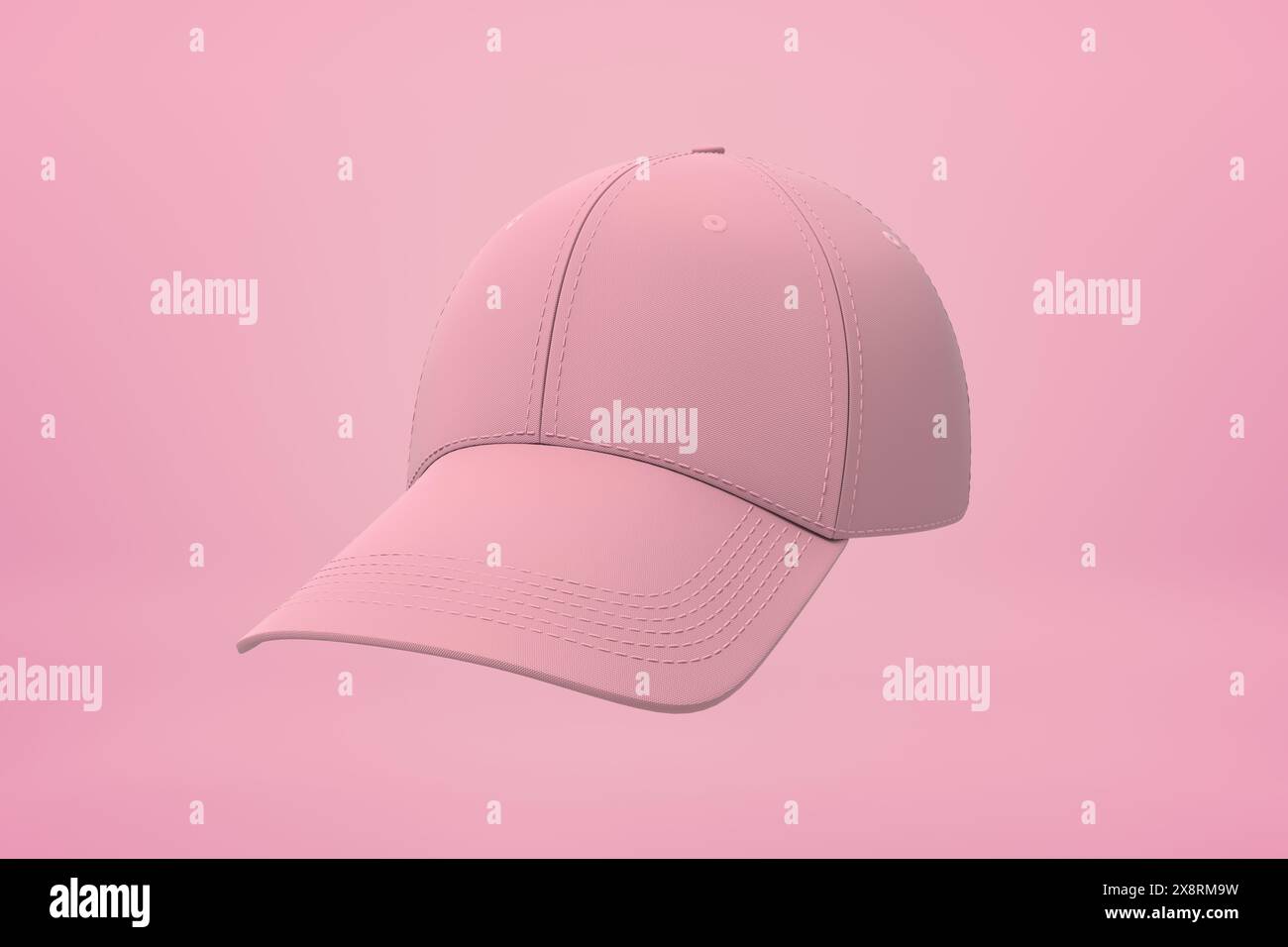 3d close-up rendering of pink baseball cap floating on pink background ...