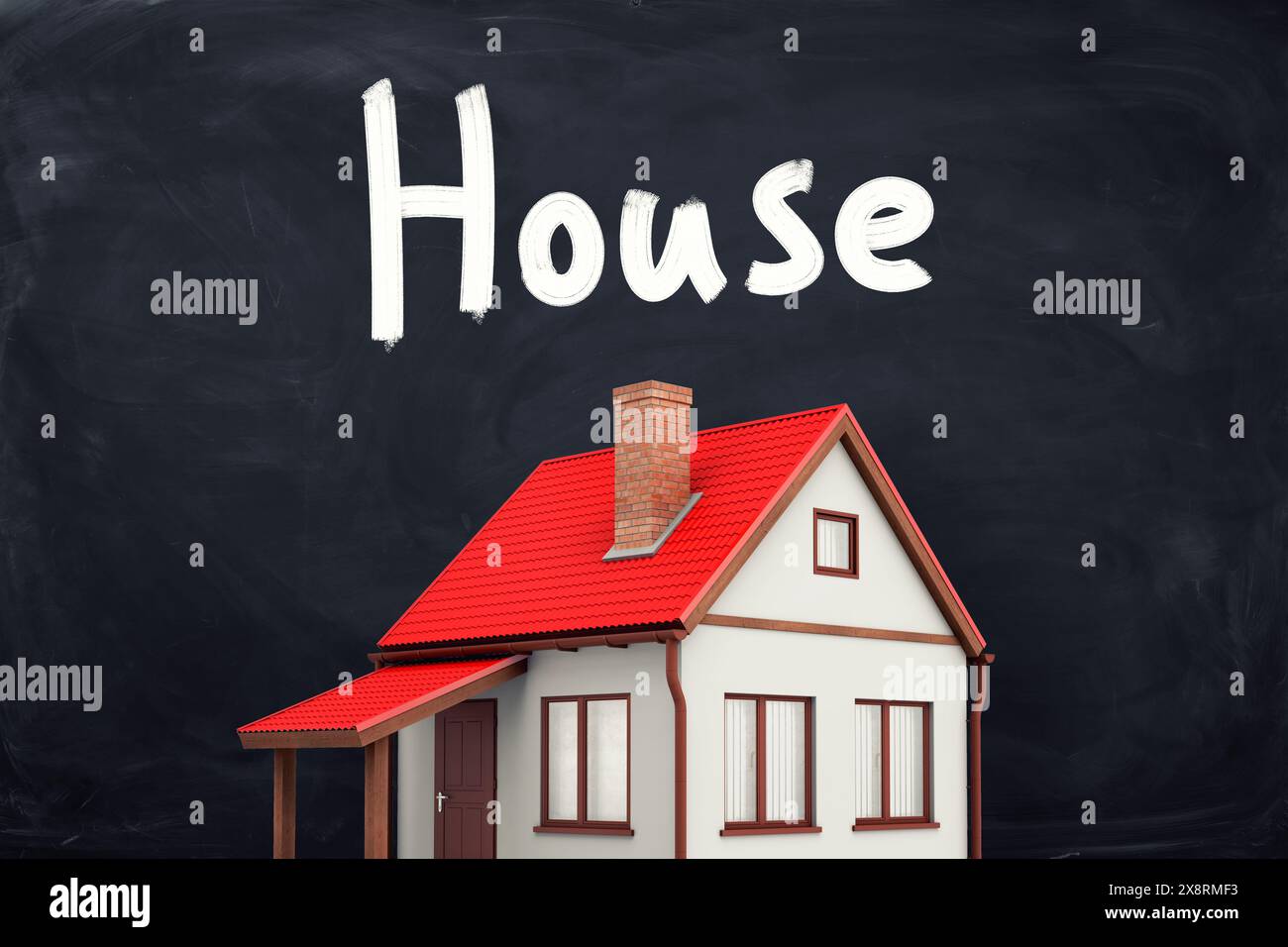 Model house with House text on blackboard Stock Photo - Alamy